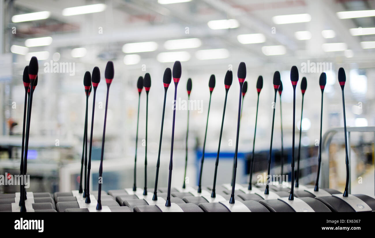 Hanover, Germany. 06th July, 2015. Microphones of a Sennheiser ...
