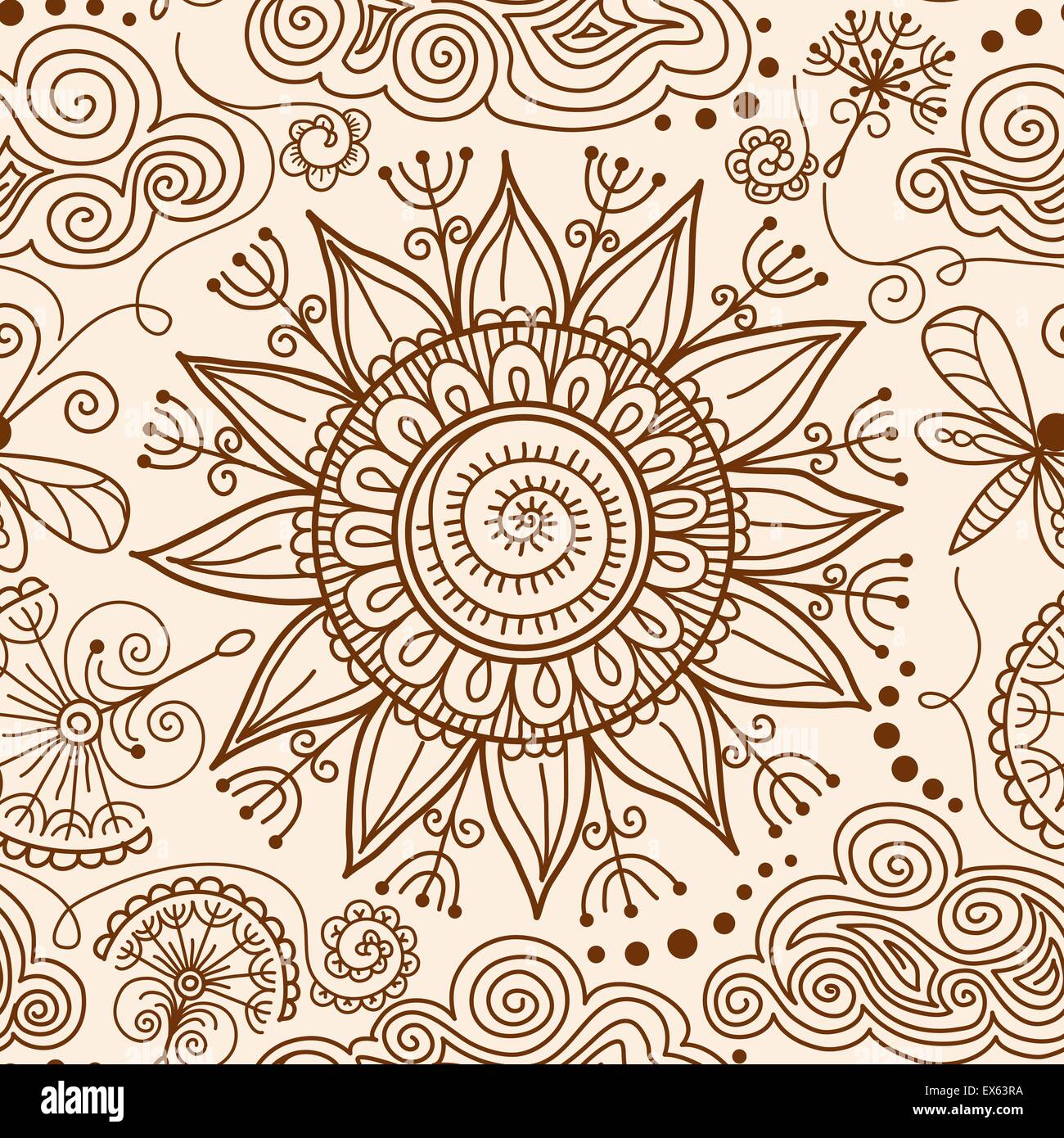 vector seamless Henna mehndi doodle pattern Stock Vector Image & Art ...