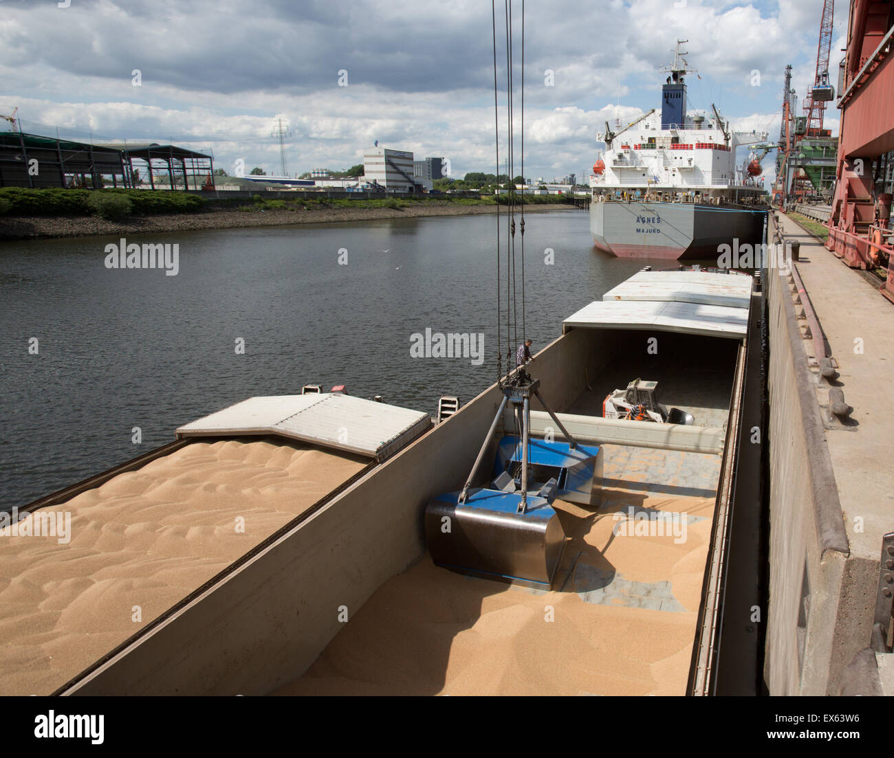 Hamburg, Germany. 06th July, 2015. The grain freighter 'Agnes' is ...