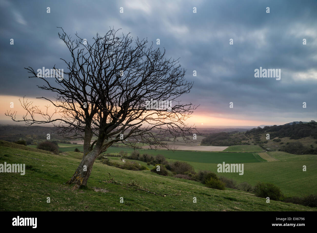 Stunning Spring sunrise over English countryside landscape escarpment ...