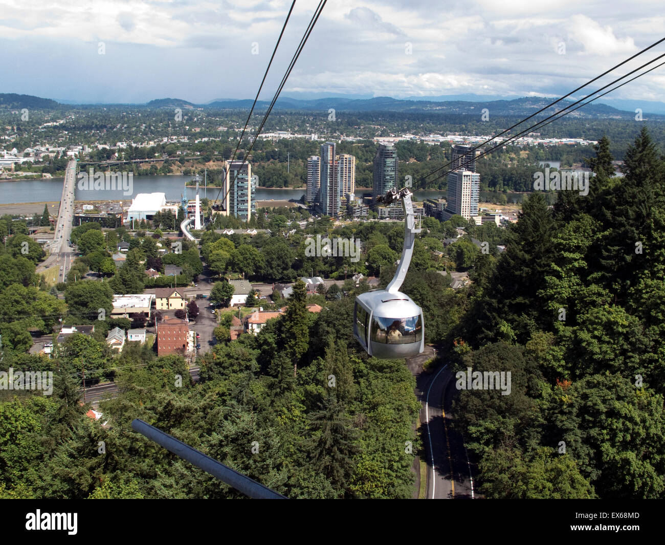 Portland, Oregon, USA. View of the city from the Portland Aerial Tram ...