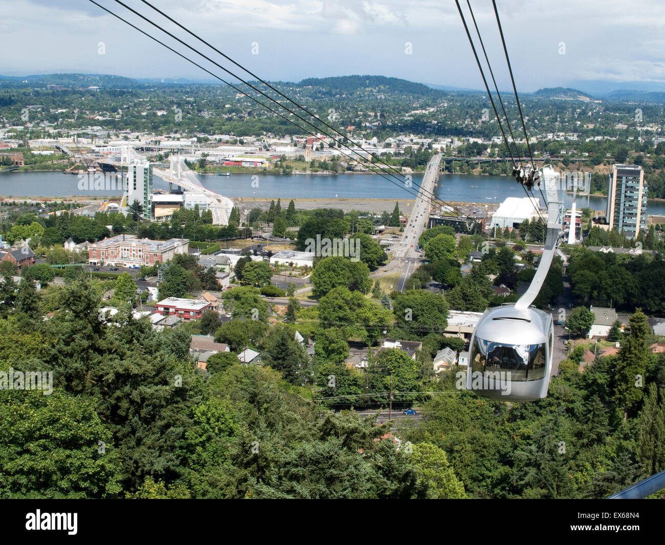 Portland, Oregon, USA. View of the city from the Portland Aerial Tram ...