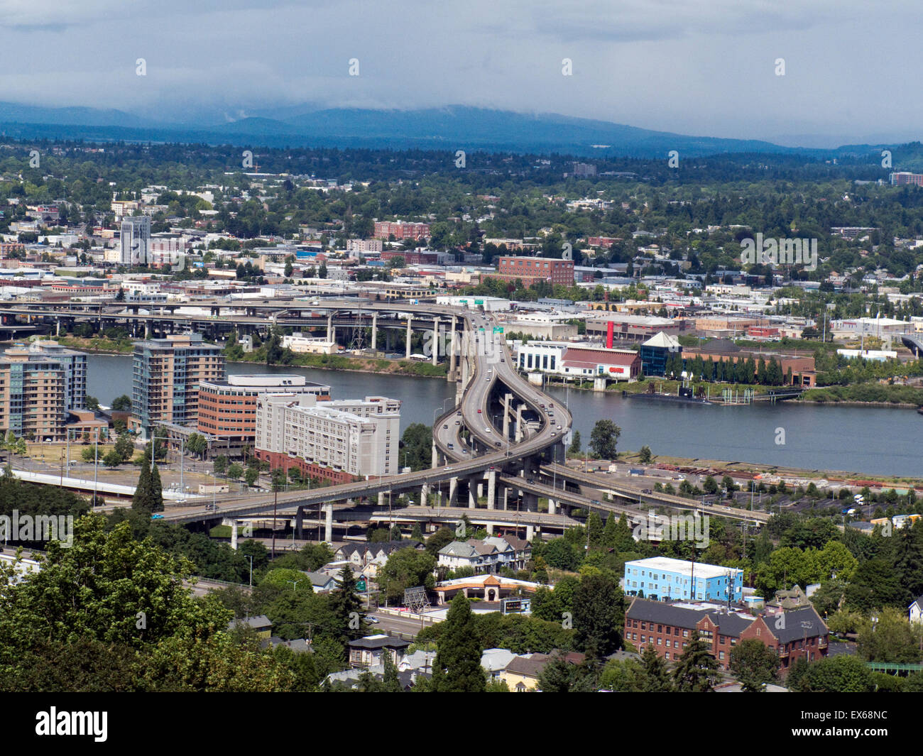 Portland, Oregon, USA. View of the city from the Portland Aerial Tram ...