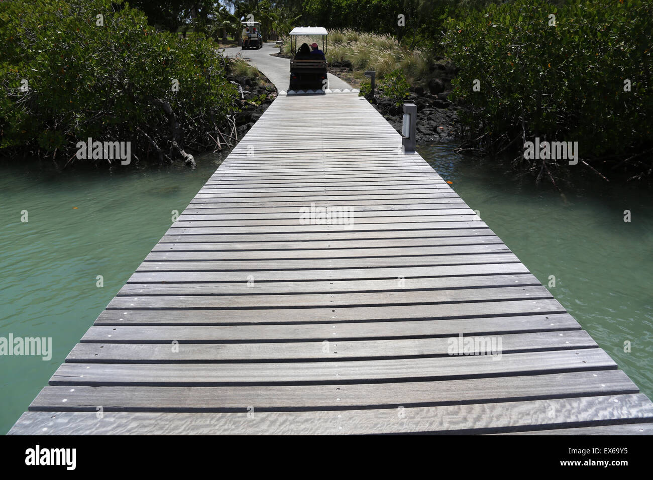 Cable car on wooden bridge Stock Photo - Alamy