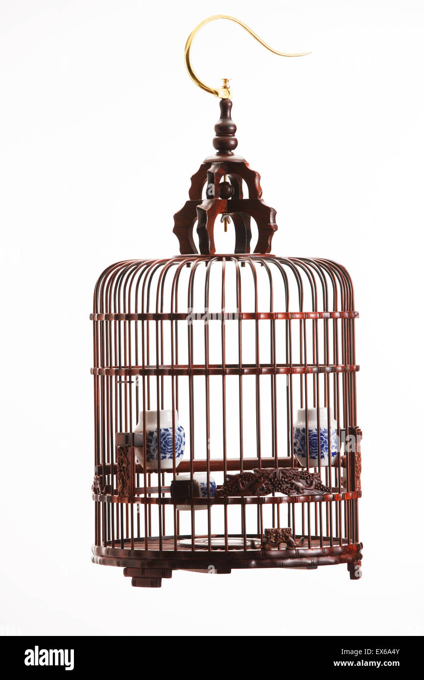 Chinese Bamboo Bird Cage 1980's Vintage Intricately Hand Carved Bamboo