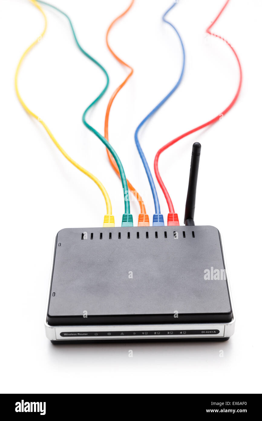 Wlan router and Ethernet net cables Stock Photo - Alamy