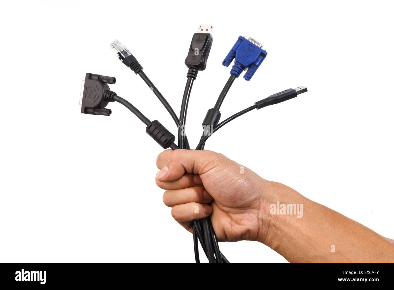 Human hand holding digital connecting cables Stock Photo - Alamy