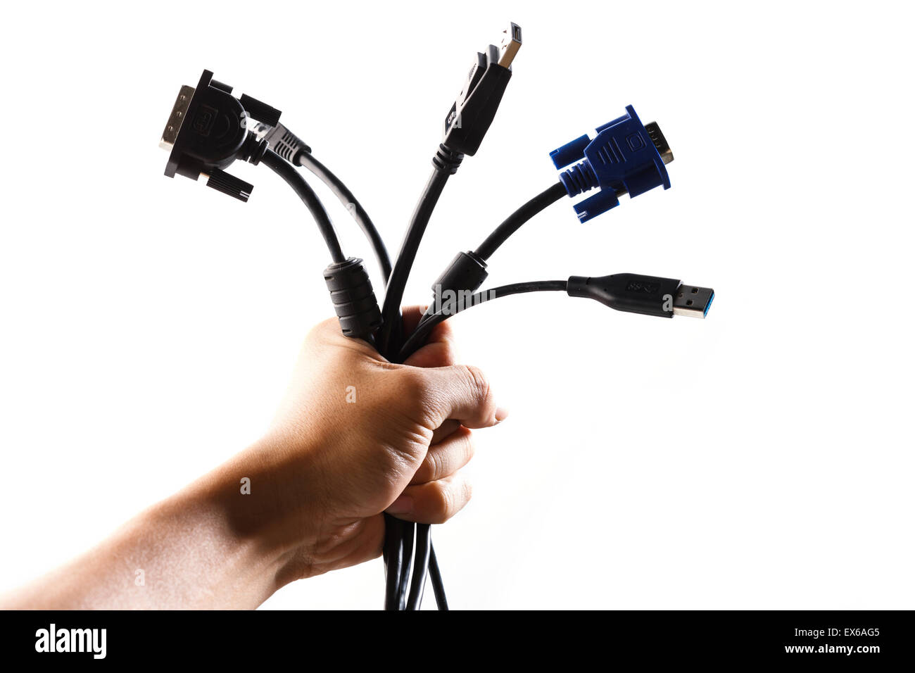 Human hand holding digital connecting cables Stock Photo - Alamy