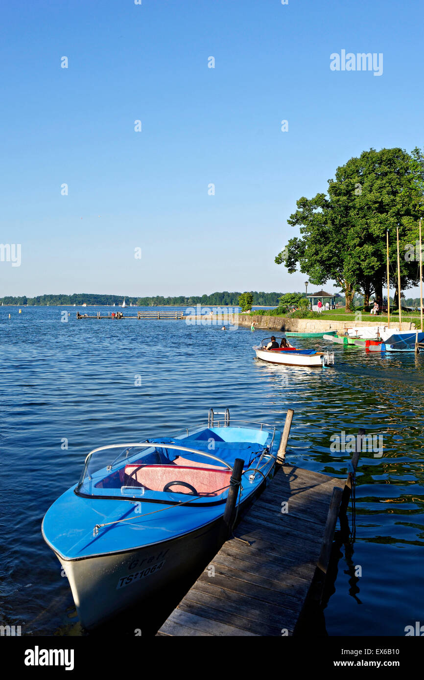 Small tourist boats in marina, Prien Stock, Chiemsee, Chiemgau, Upper ...