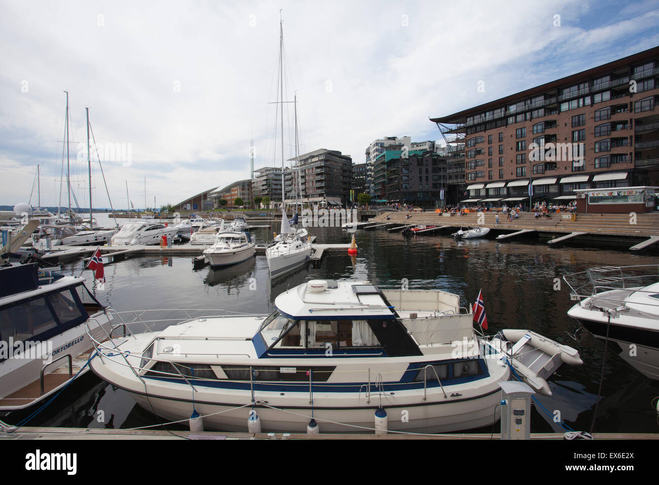 Aker Brygge, boat marina, Oslo Fjord, Oslo, Norway Stock Photo - Alamy