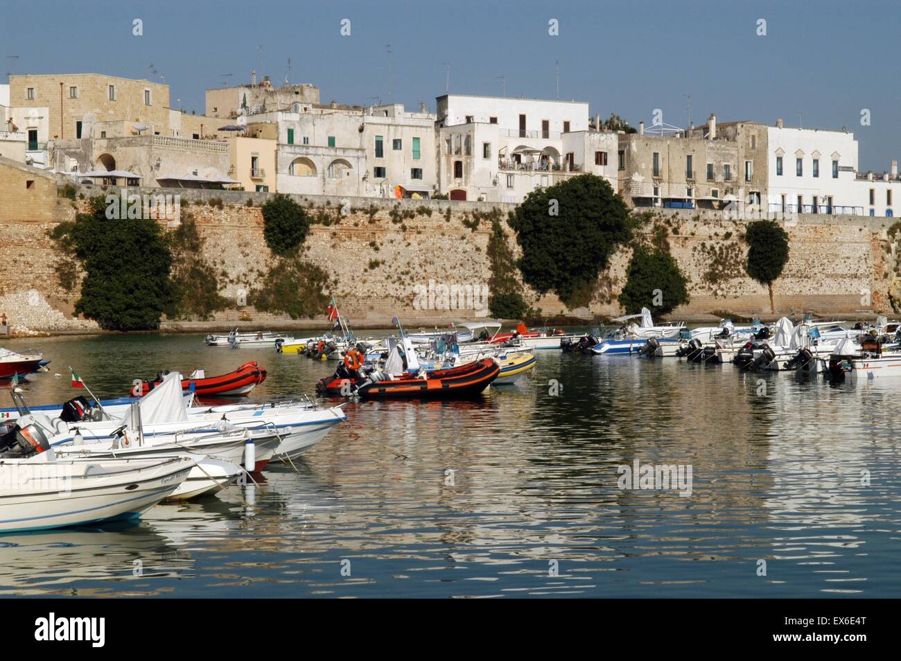 Italy, region Apulia, Otranto, tourist harbor under walls of ancient ...