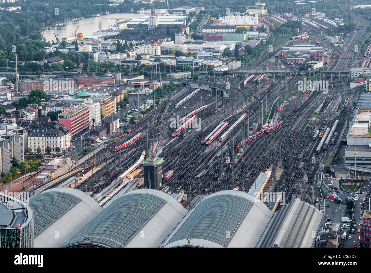 Aerial view of the main train station in Frankfurt Main, Hesse, Germany ...
