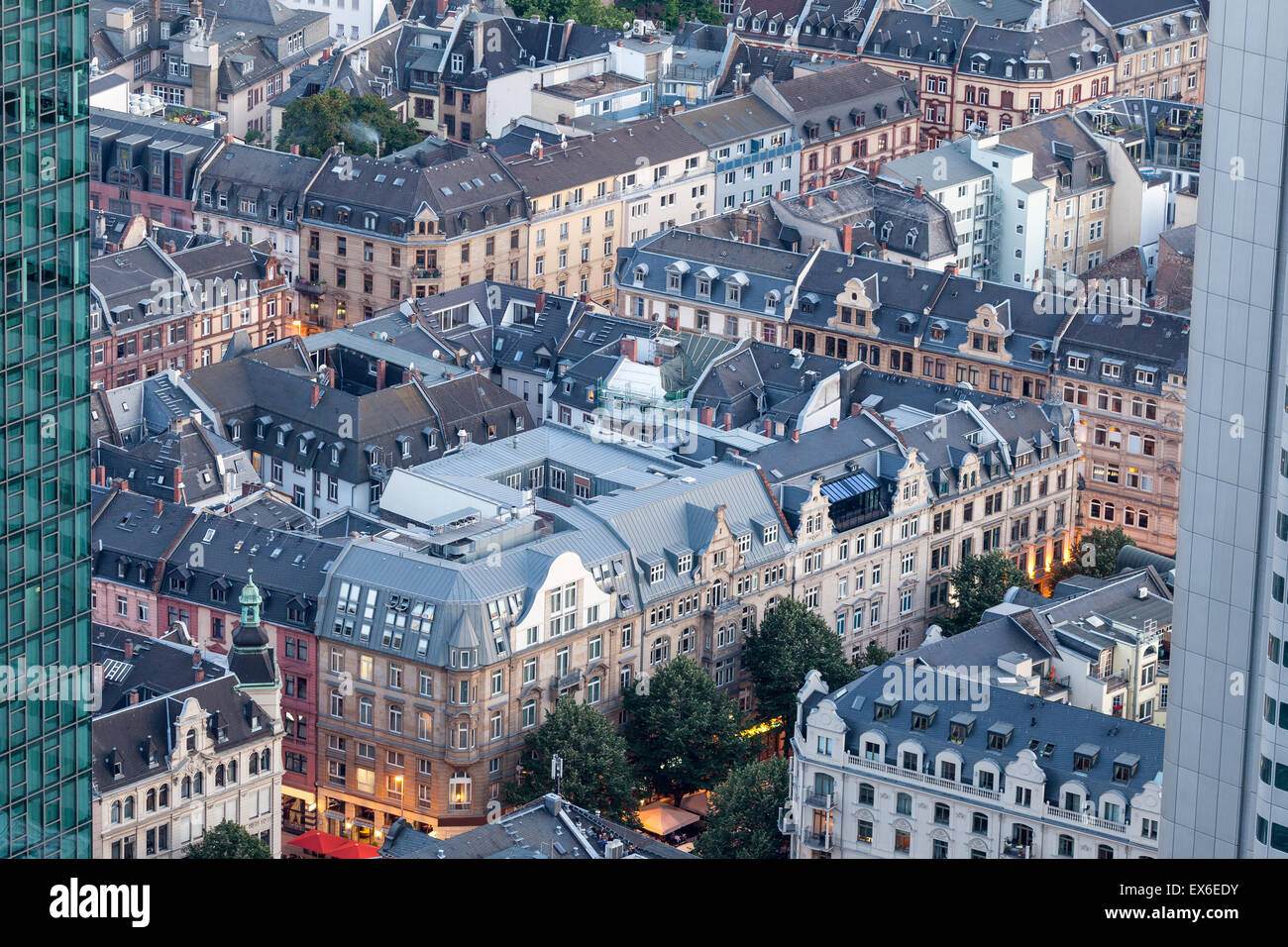 Aerial view of old buildings in Frankfurt Main downtown. Hesse, Germany ...