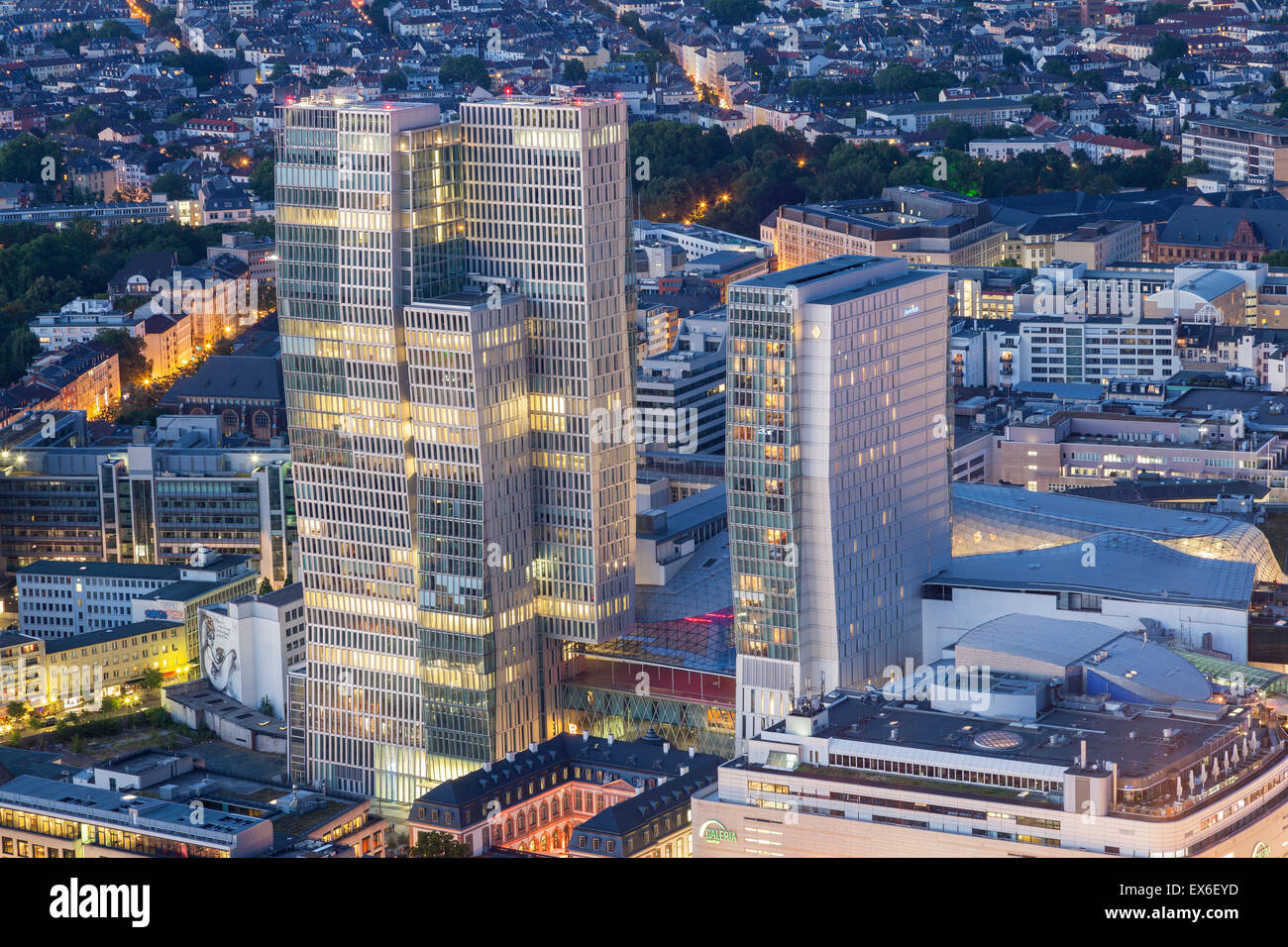 Nextower skyscraper and Palais Quartier in the city of Frankfurt Main ...