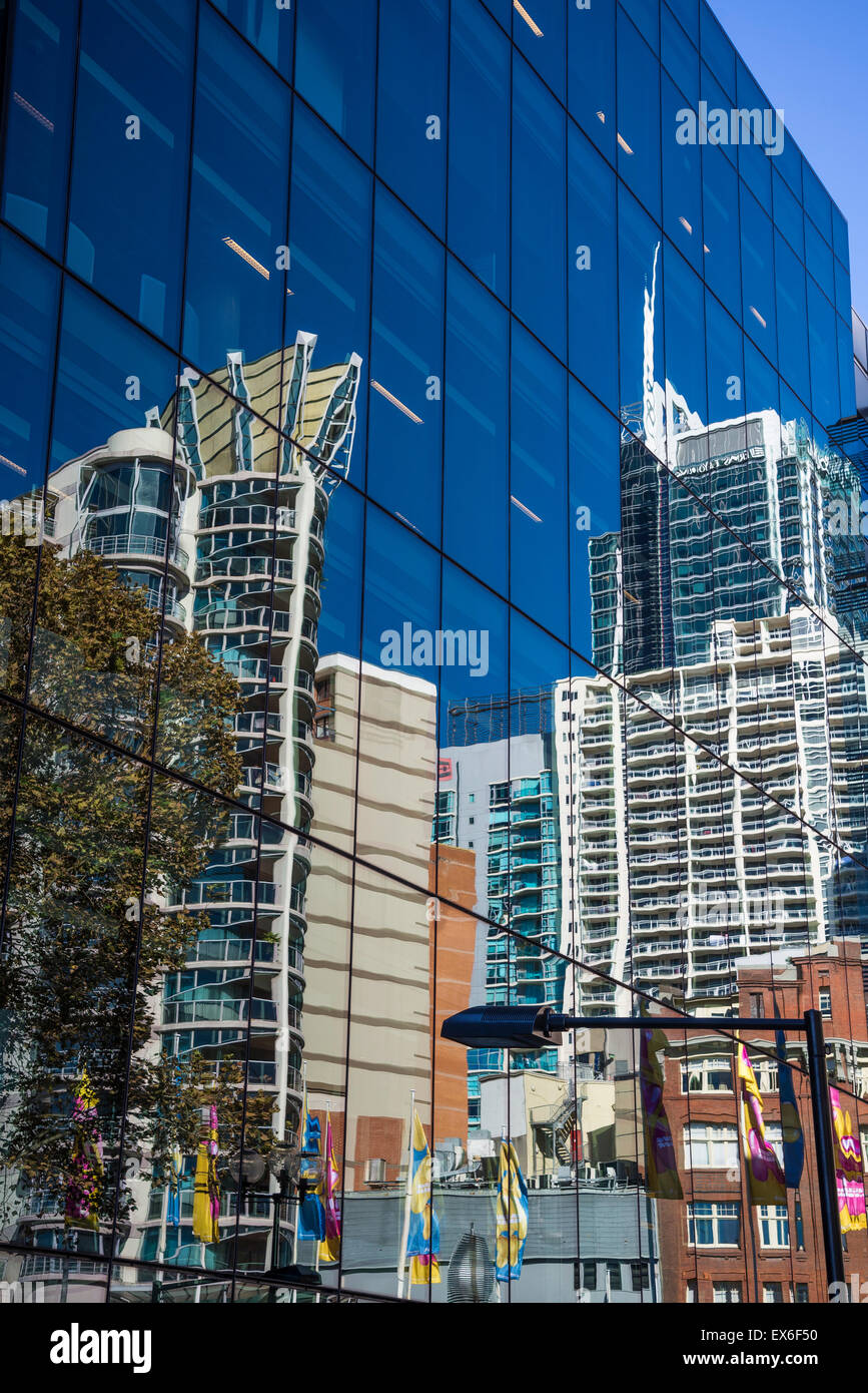 CBD buildings reflected in glass building in Liverpool Street, Sydney ...