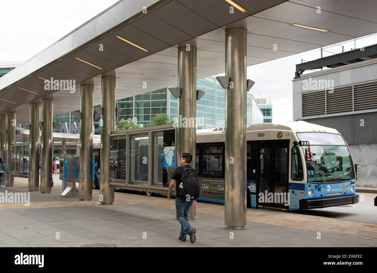 MTA bus on a stand at the Staten Island ferry port terminal Manhattan ...