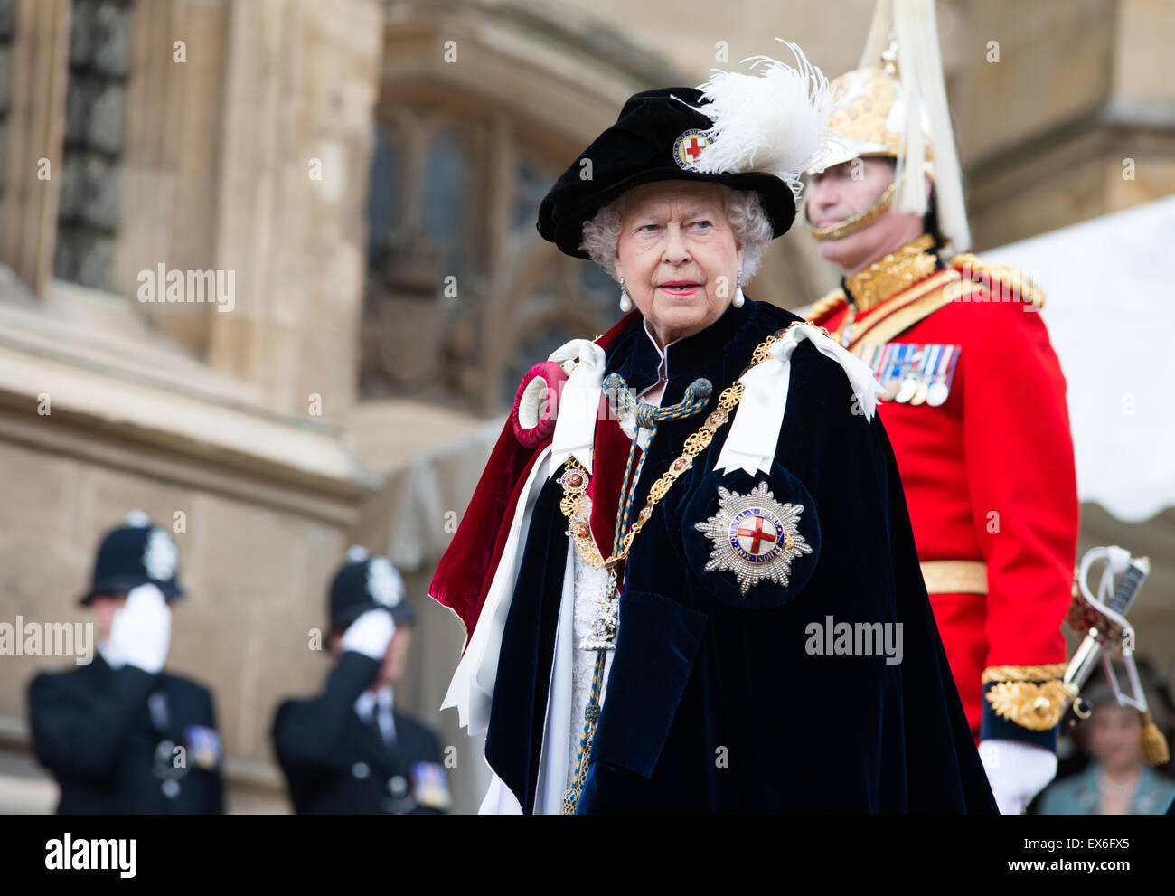 Her Majesty Queen Elizabeth II wearing the Garter robes, Order of the ...