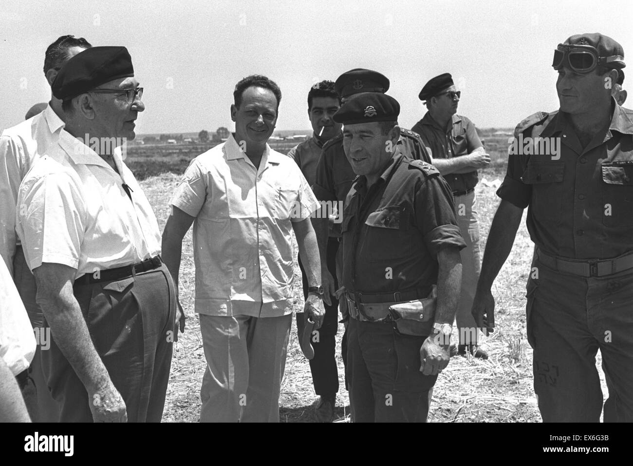Israeli Prime Minister Levy Eshkol (left) and Yigal Allon (second from ...