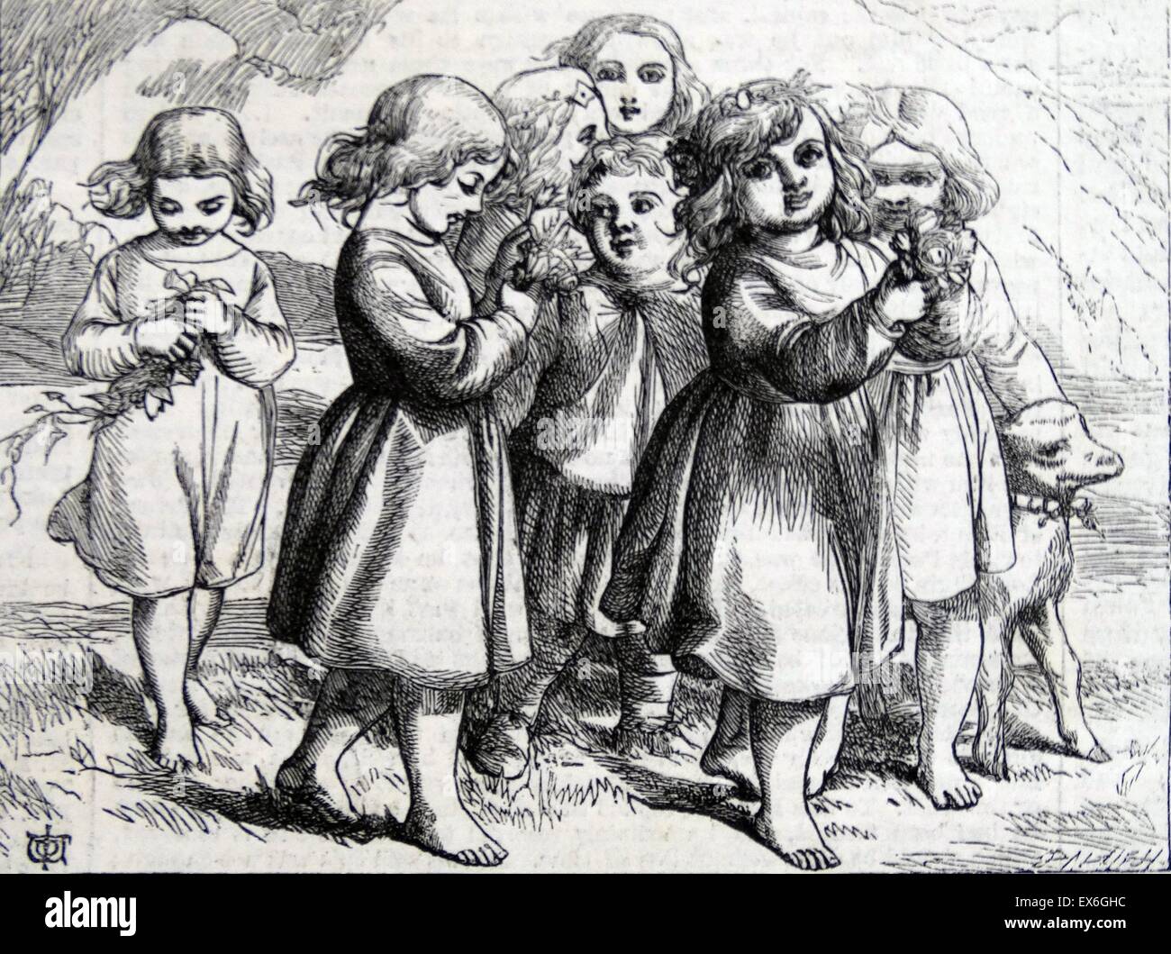 Engraving depicting young children offering flowers . Taken from the ...