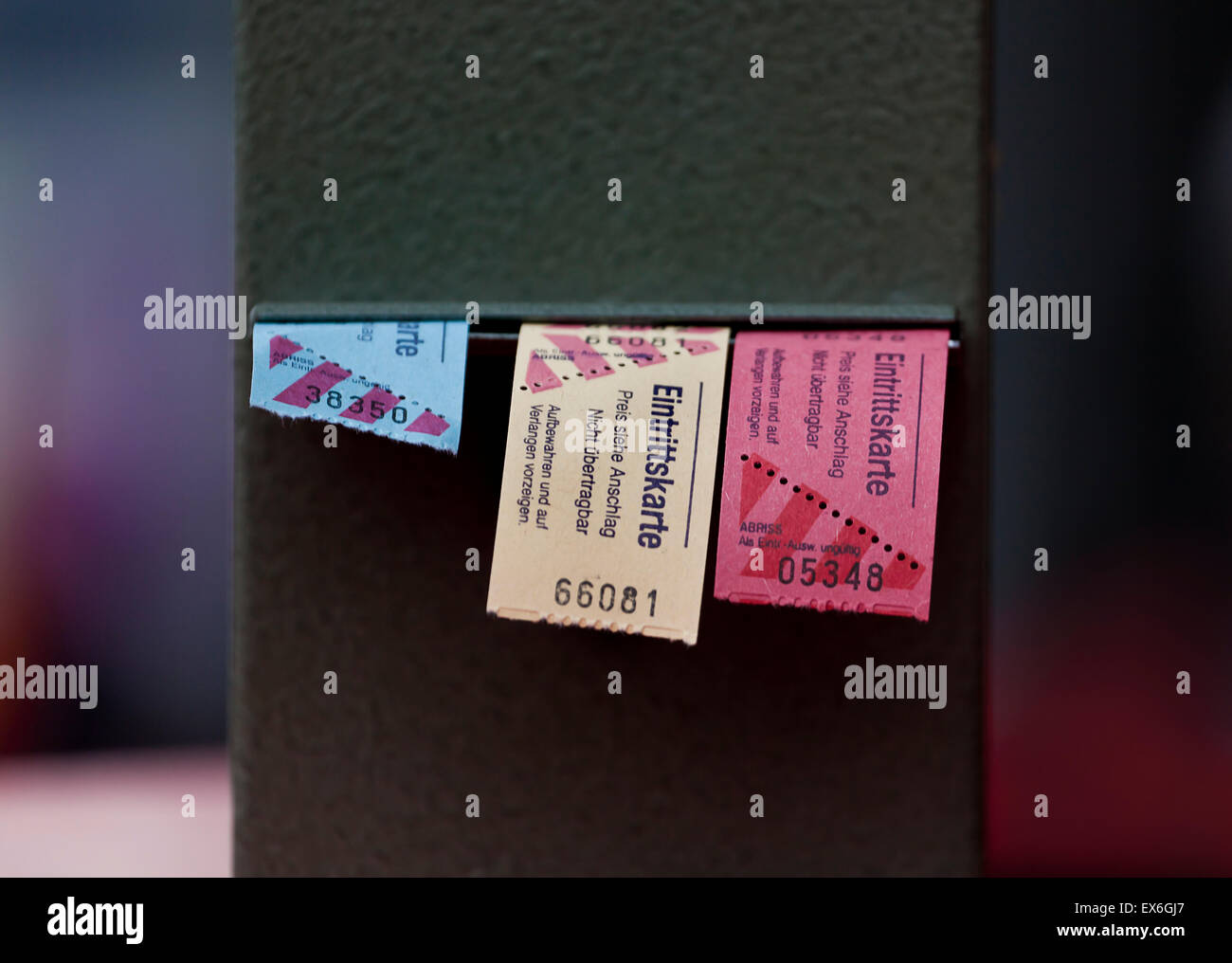 German admission ticket dispenser for three different tickets Stock ...