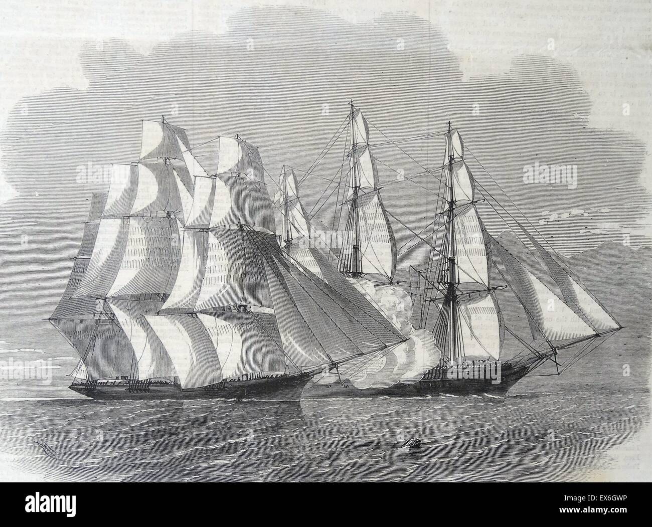 Engraving depicting the H.M.S. Brisk, bearing the flag of Rear-Admiral ...