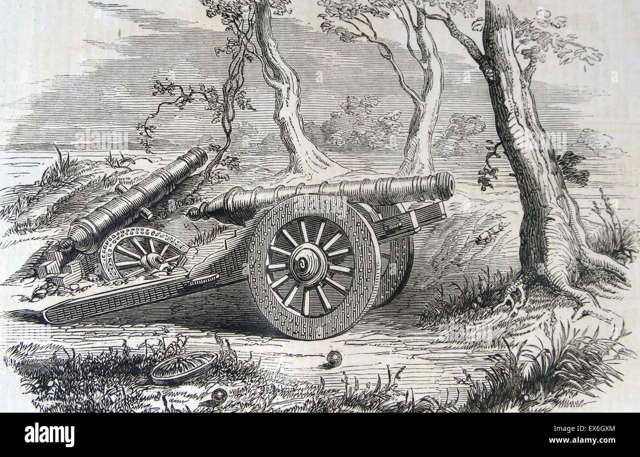 Engraving of a Chinese field gun used during the war in China. Dated ...
