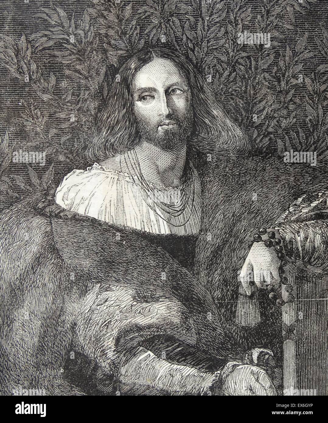 Engraving based on the painting 'Ariosto' painted by Titian (1485-1576 ...