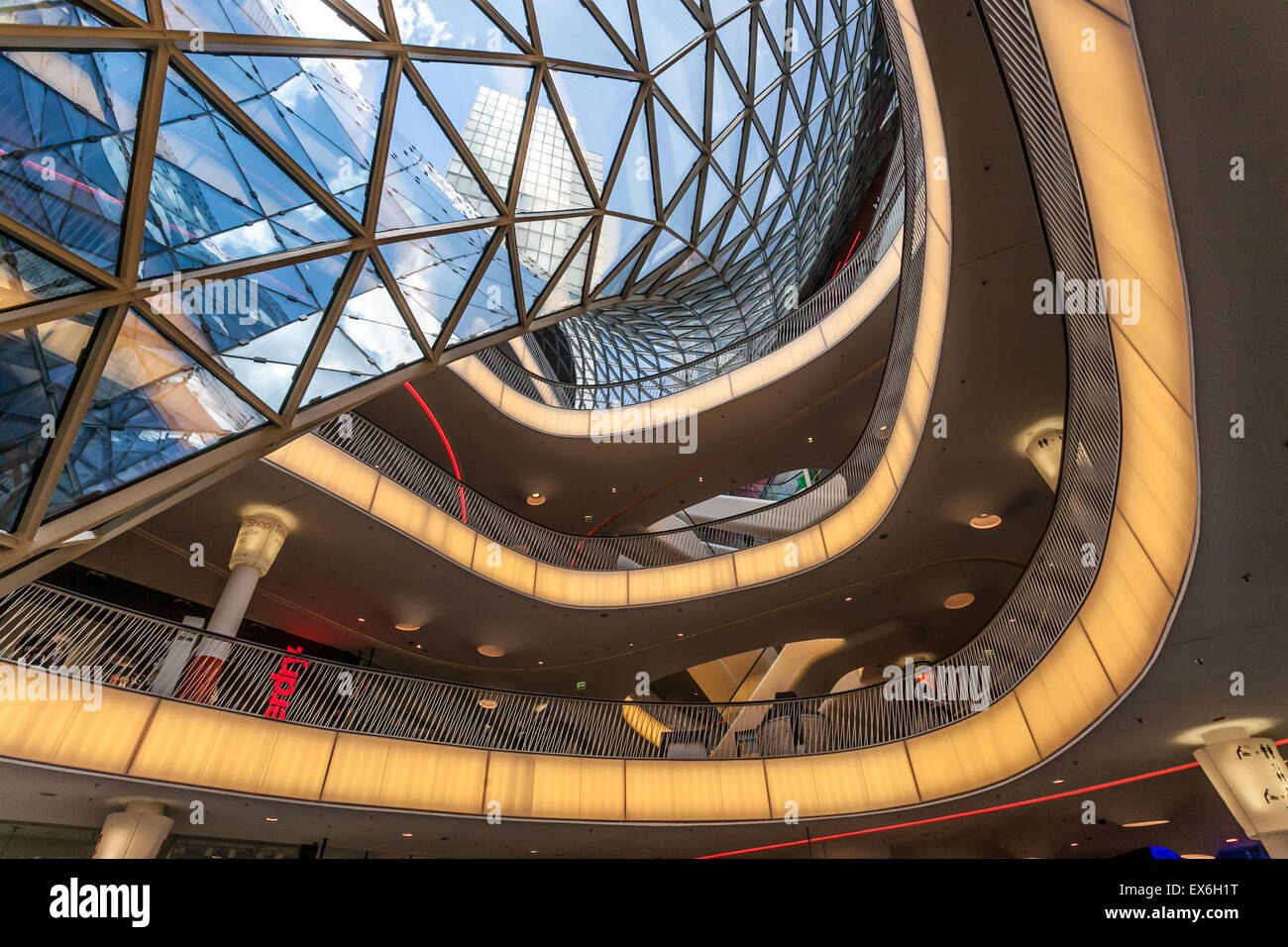 Interior of the modern shopping mall MyZeil in the city off Frankfurt ...