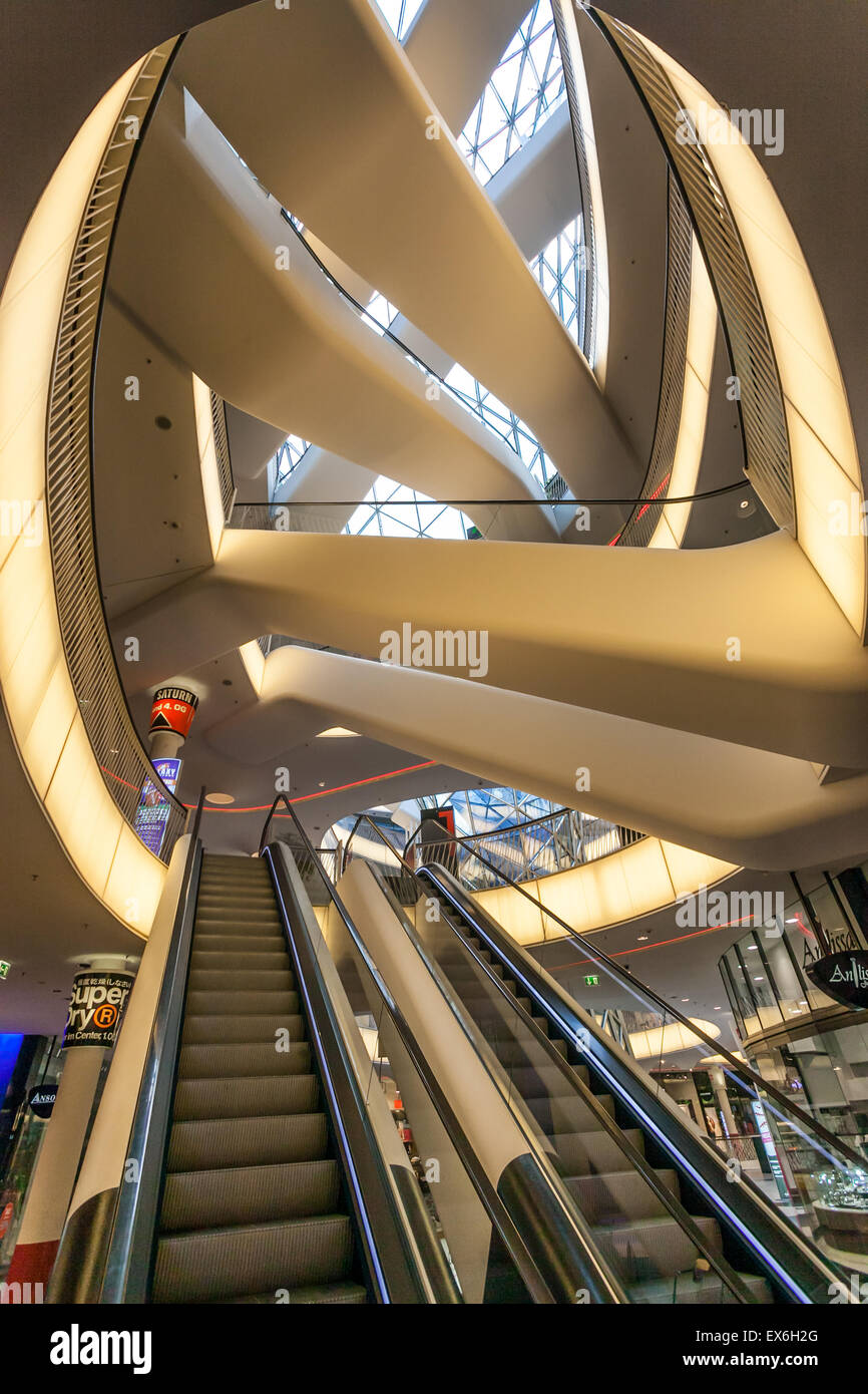 Interior of the modern shopping mall MyZeil in the city off Frankfurt ...