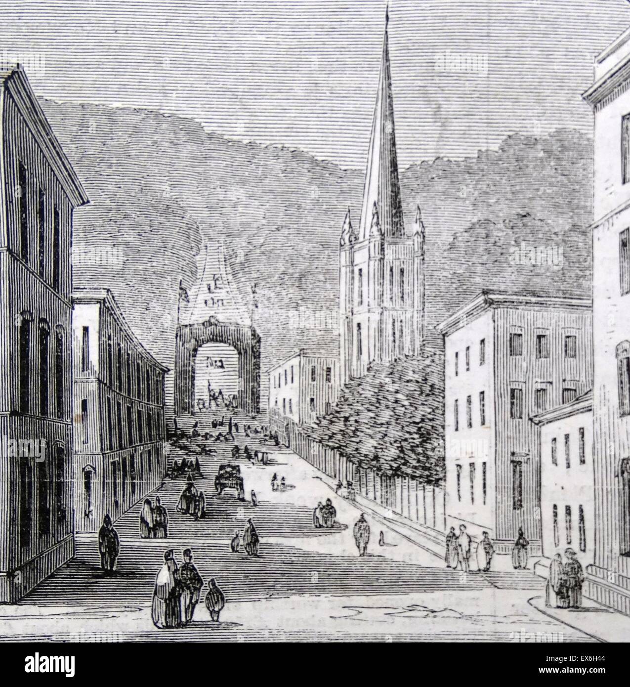 Engraving depicting a street scene in James St. Hamilton. Dated 1860 ...