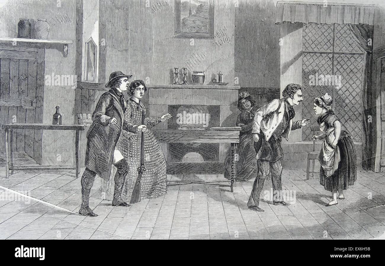 Engraving depicting a scene from Mr. Brougham's comedy of 'Romance and ...