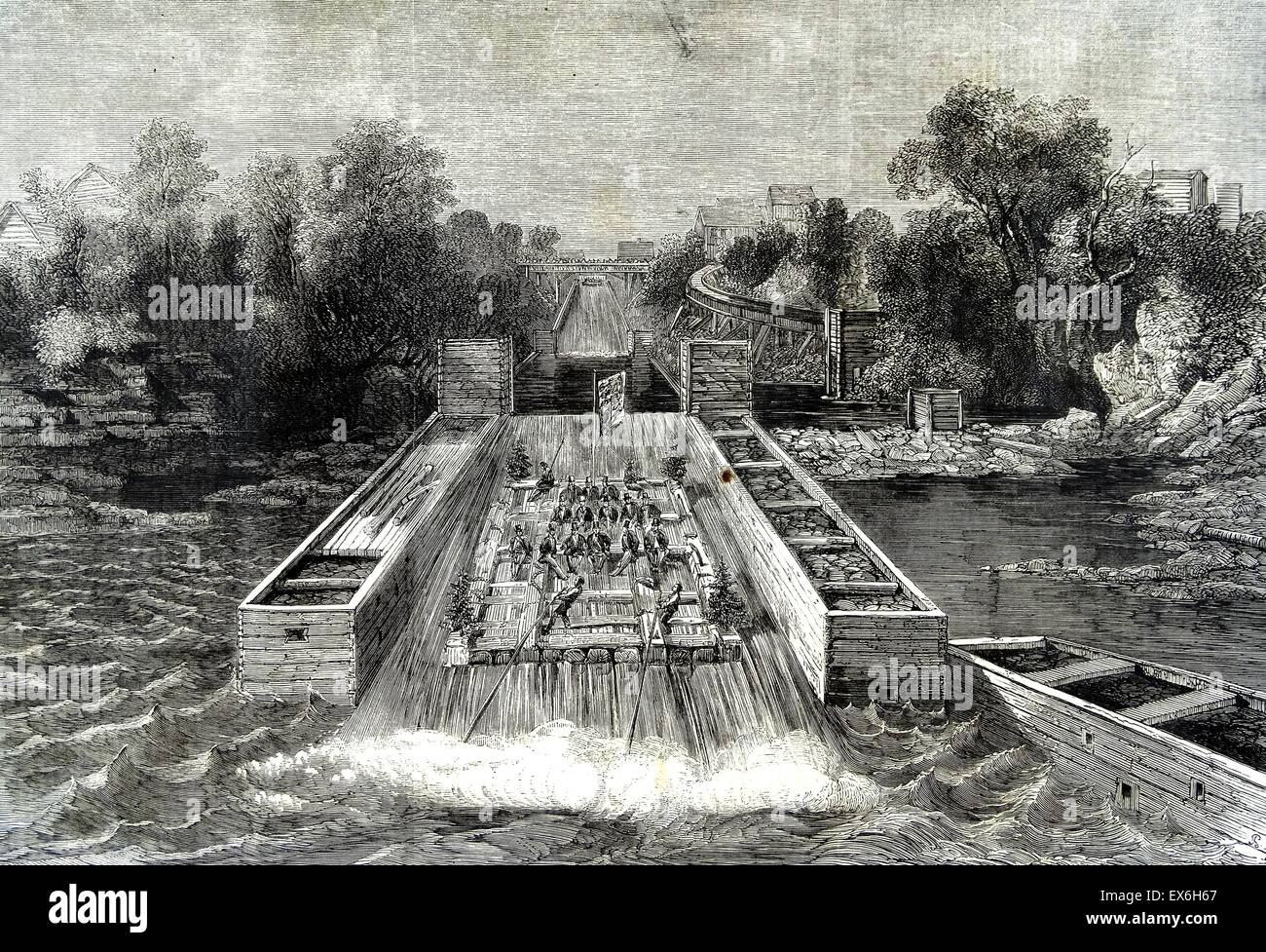 Engraving depicting the Prince of Wales descending a Timber-Slide at ...