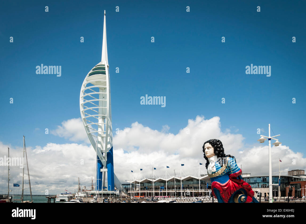 newly painted Spinnaker Tower with blue base with ships figurehead in ...