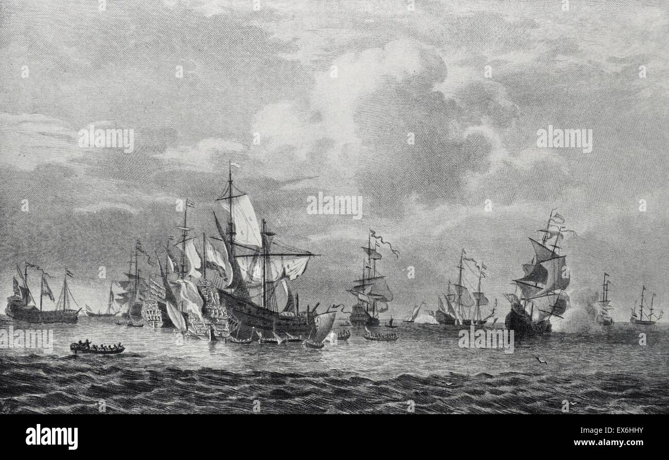 Line engraving of the Dutch fleet returning after the Four Days' Battle ...