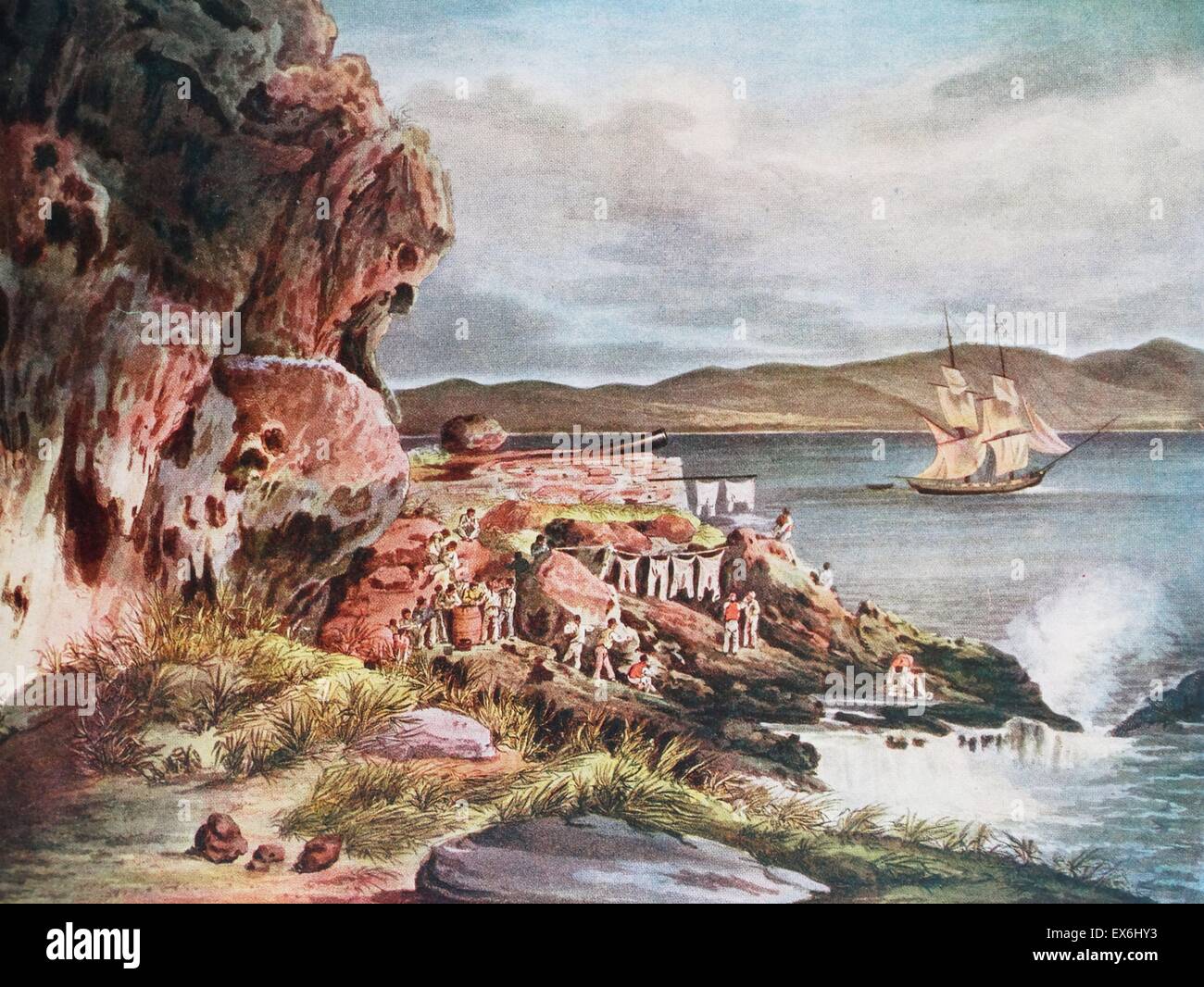 Coloured aquatint of the occupation of the Diamond Rock and the Centaur ...