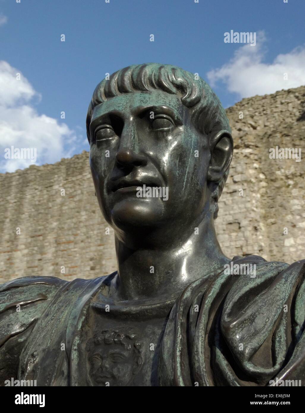 Bronze statue believed to be of the Roman Emperor Trajan. The statue is ...