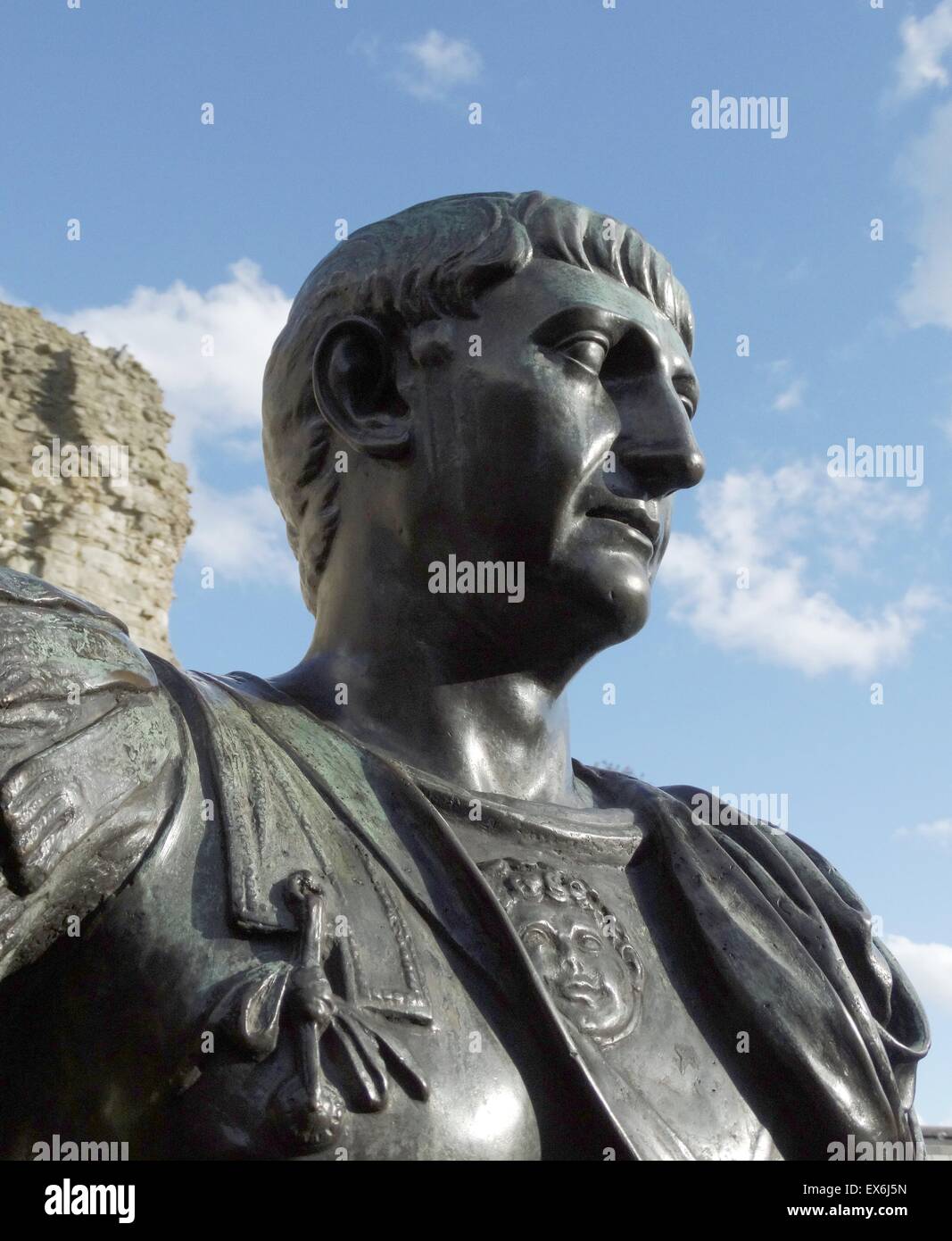 Bronze statue believed to be of the Roman Emperor Trajan. The statue is ...
