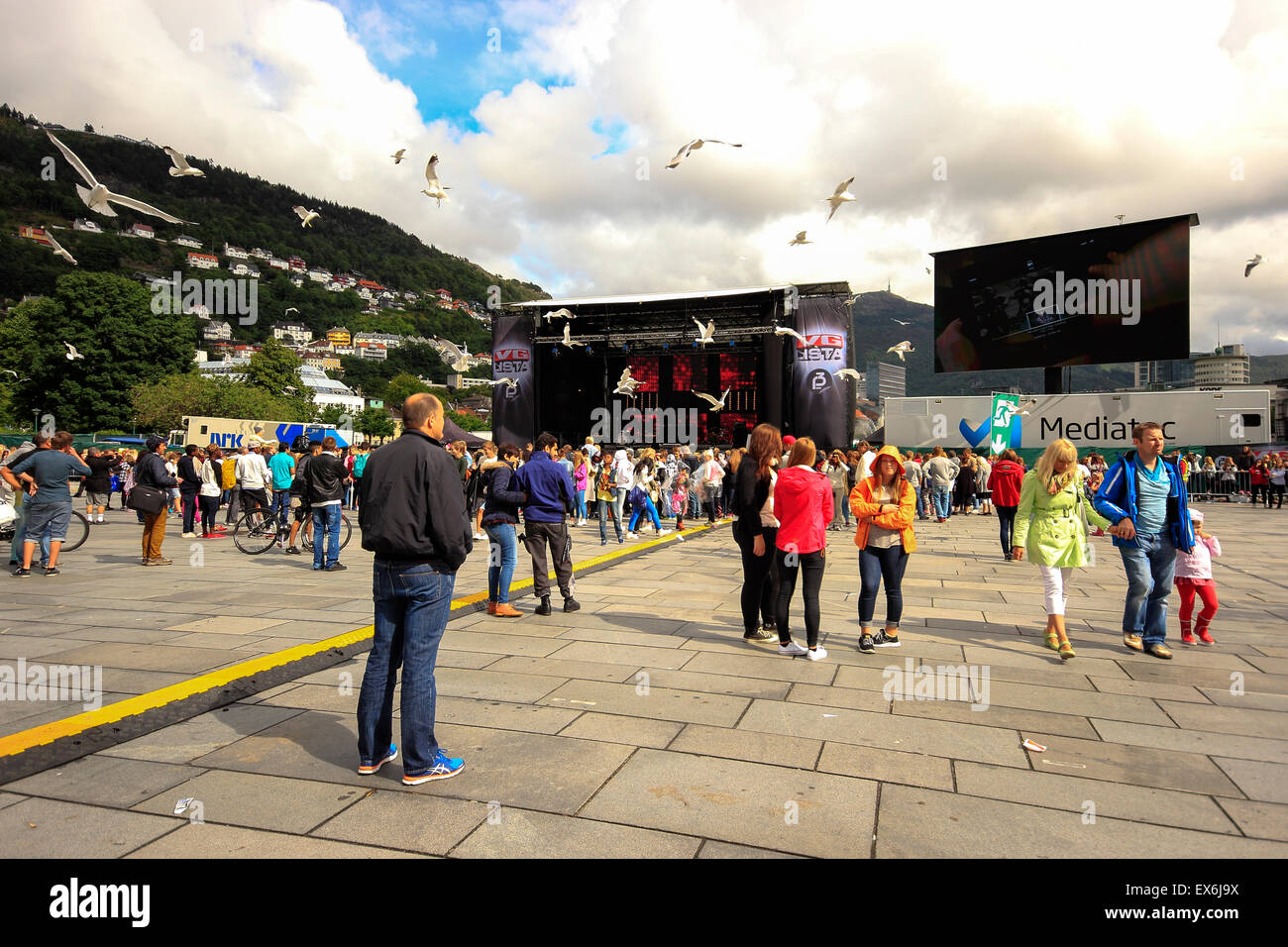 Band performing on stage at a music festival in Bergen, Norway ...