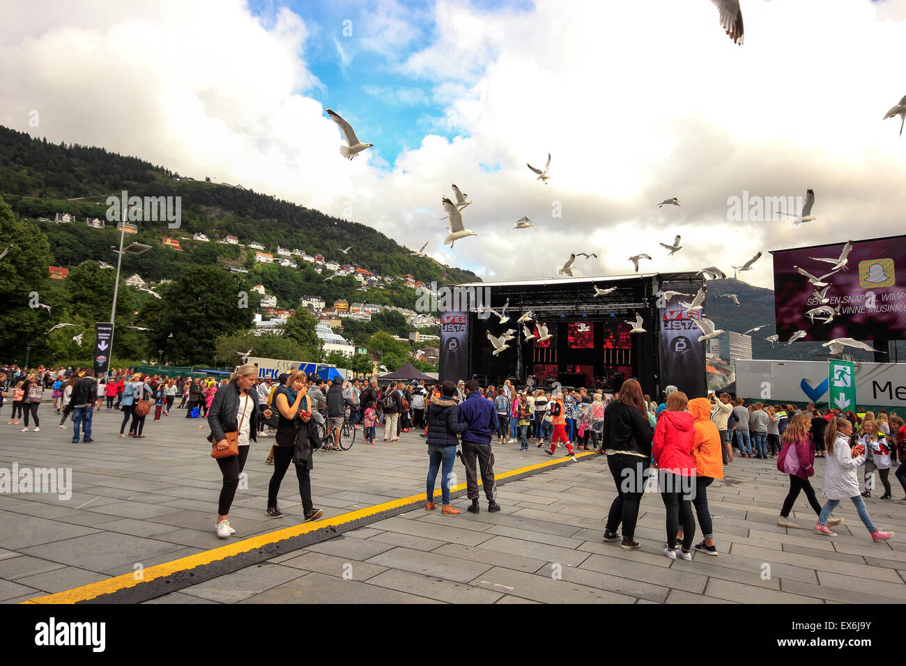 Band performing on stage at a music festival in Bergen, Norway ...
