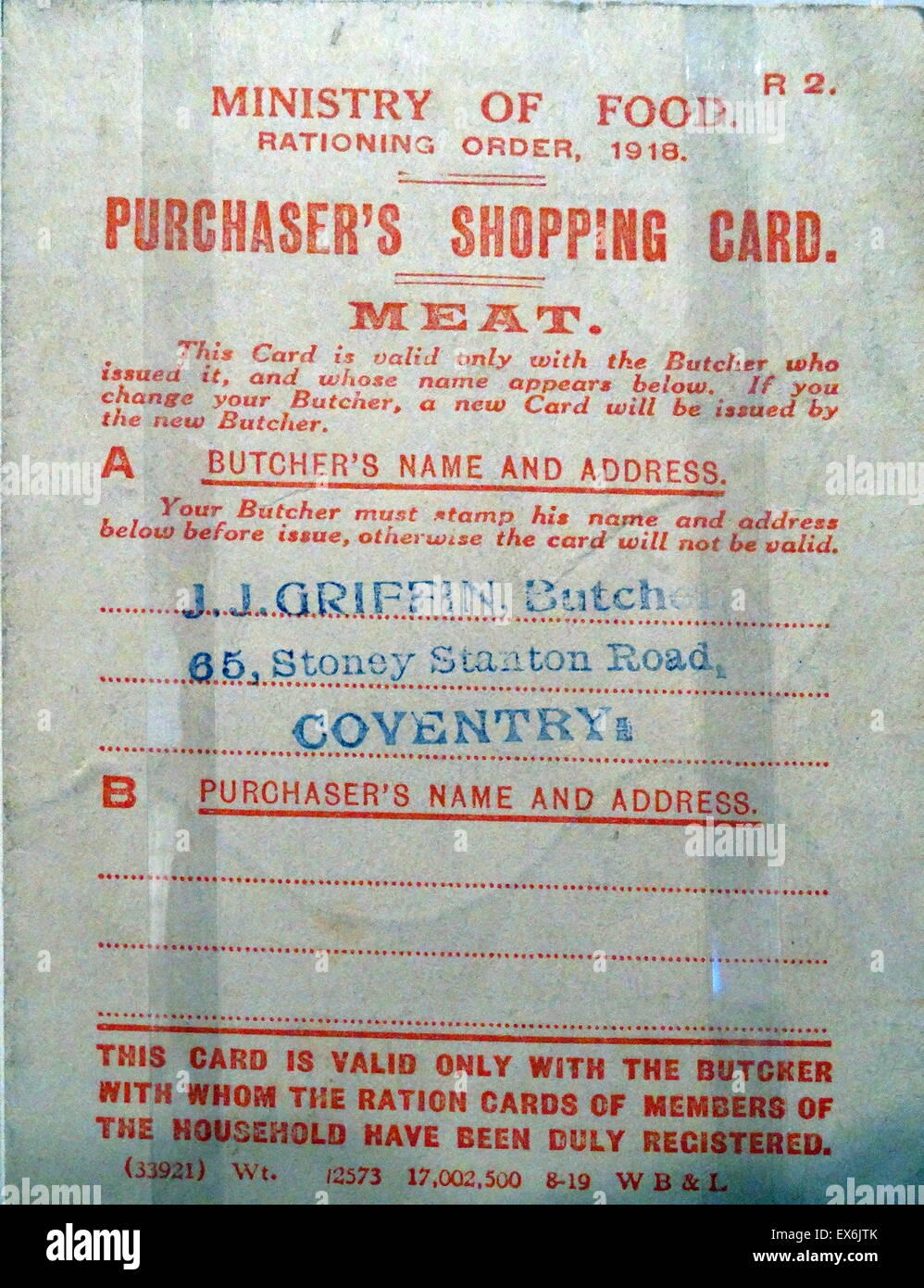 British world war one food rationing card. 1918 Stock Photo - Alamy