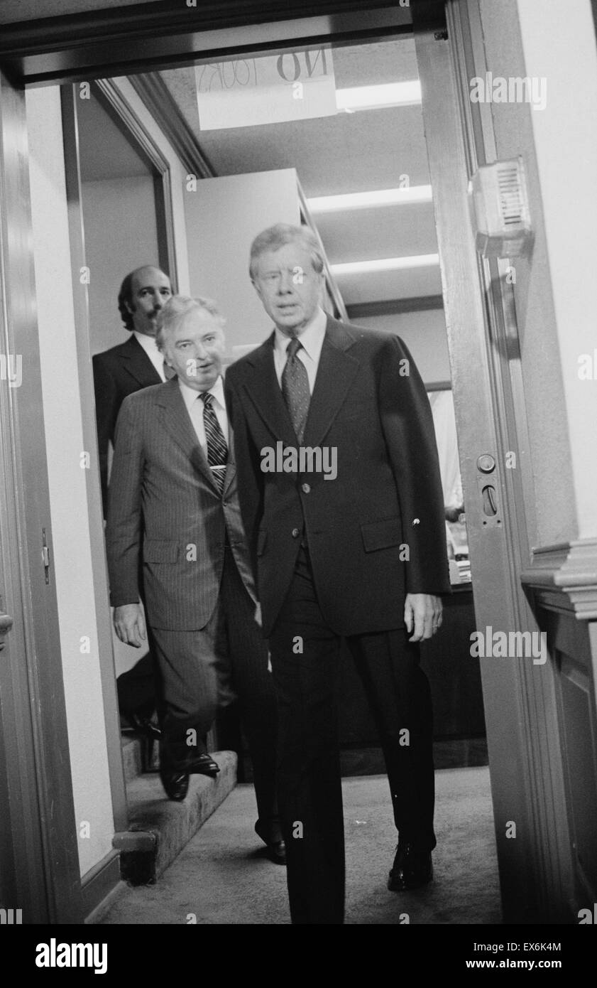 President Jimmy Carter walking with members of the Three Mile Island ...