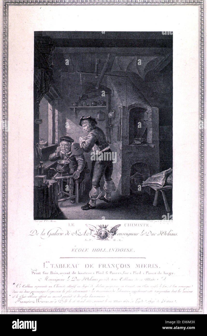 Artist's conception of a mid-seventeenth-century laboratory. Print ...
