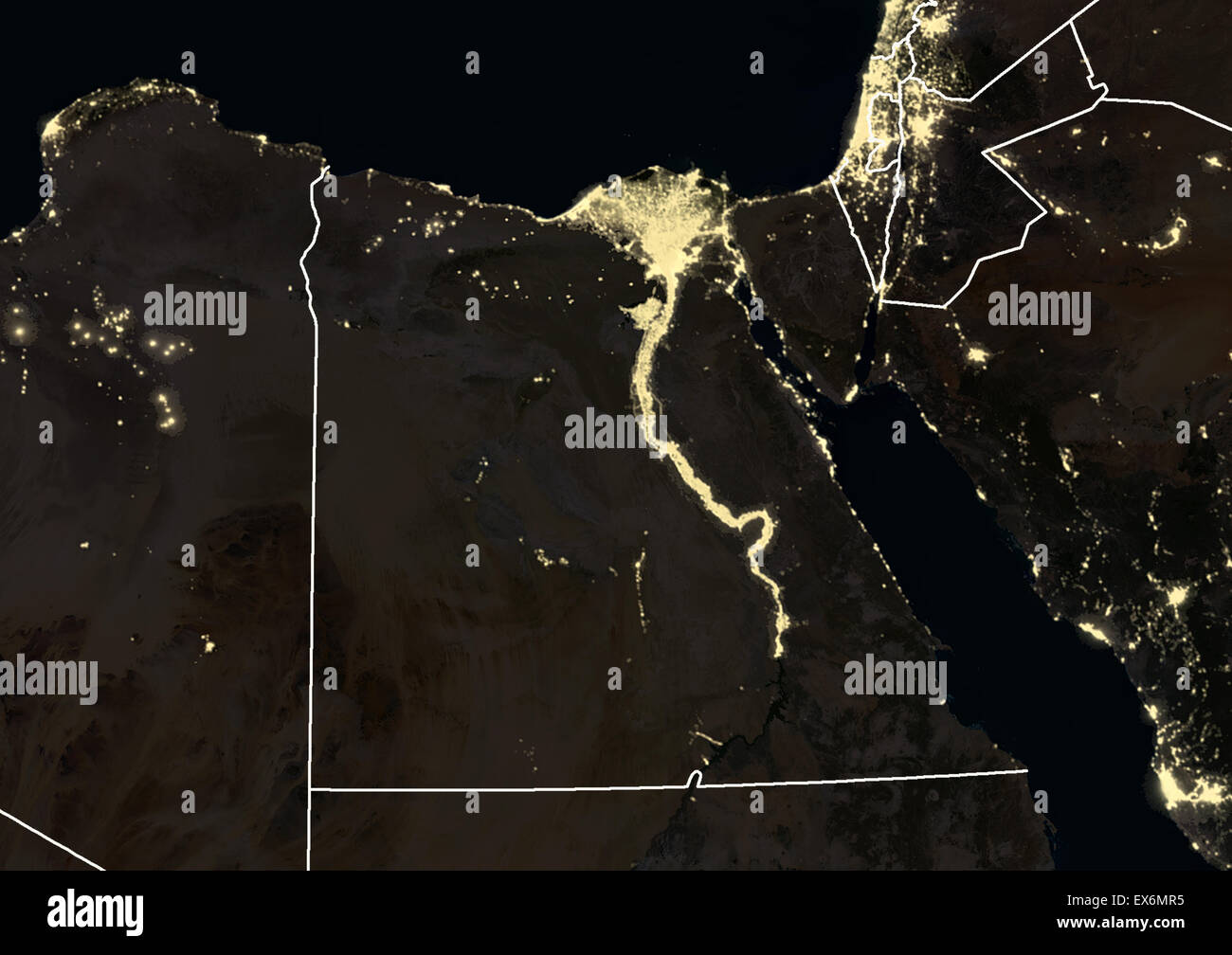 Egypt nile at night in 2012 this satellite image hi-res stock ...