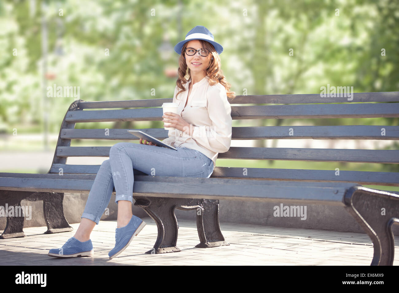 Sitting on the bench Stock Photo - Alamy