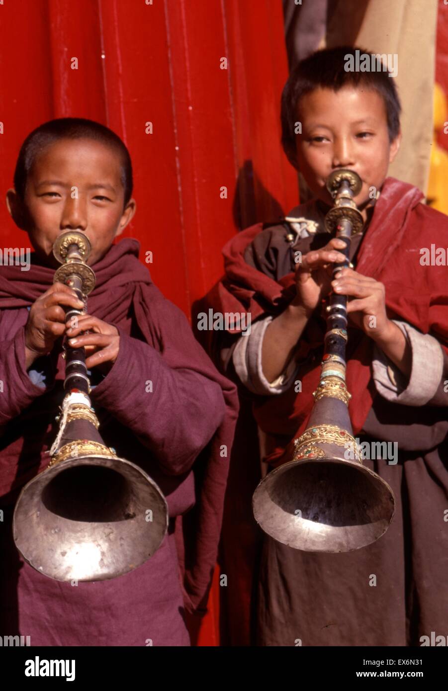 Colour photograph of Lama boys with silver Gyalings, Sikkim ...