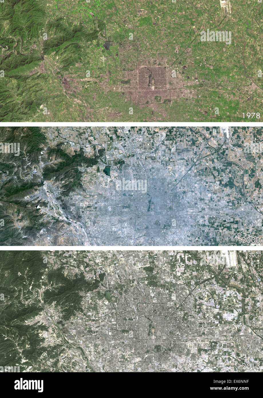 Satellite view of Beijing, China in 1978, 2000 and 2013. This before ...