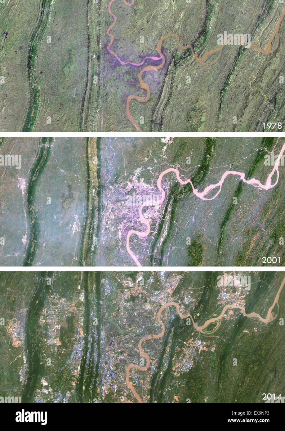 Satellite view of Chongqing, China in 1978, 2001 and 2014. This before ...