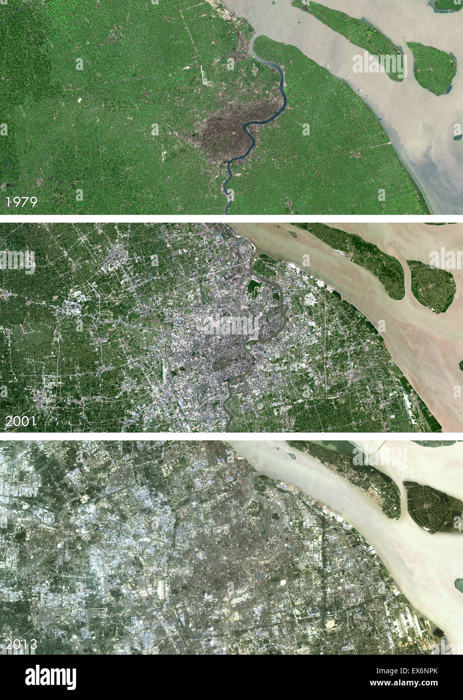 Satellite view of Shanghai, China in 1979, 2001 and 2013. This before ...