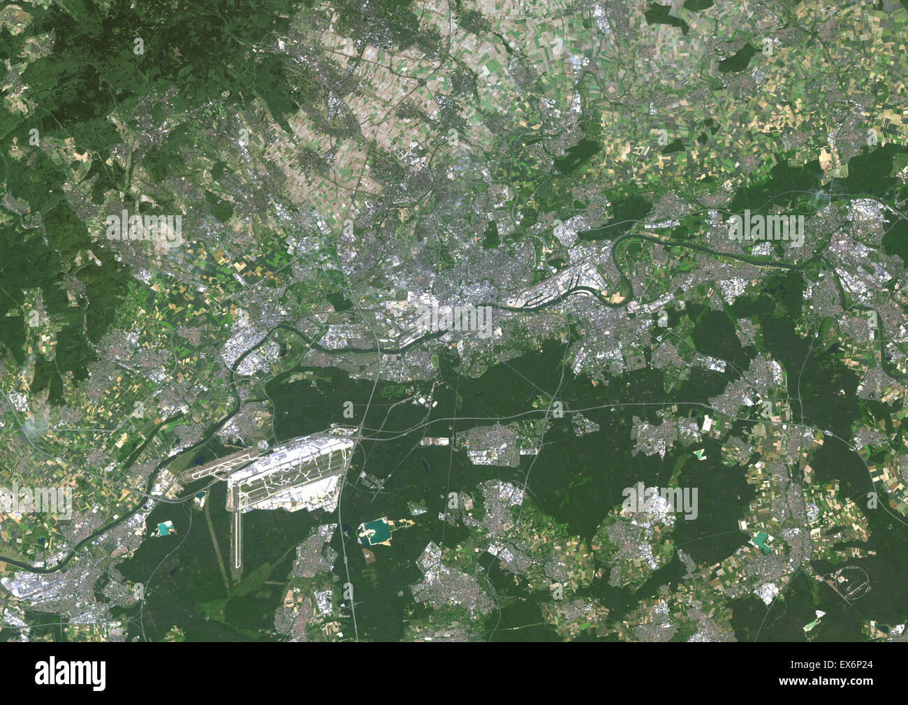 Colour satellite image of Frankfurt, Germany. Image taken on June 8 ...
