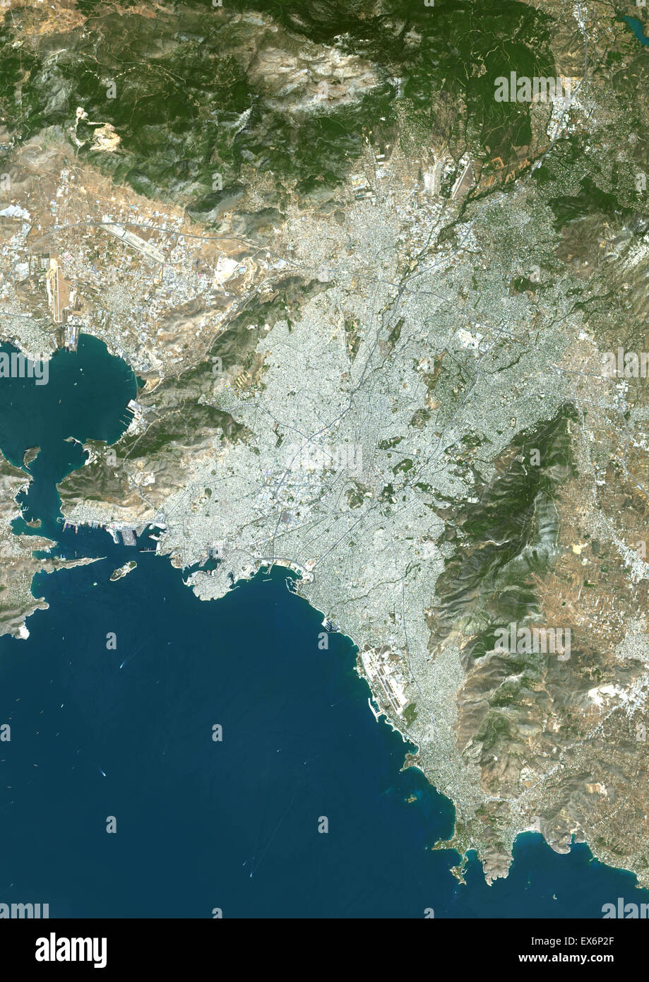 Colour satellite image of Athens, Greece. Image taken on August 23 ...